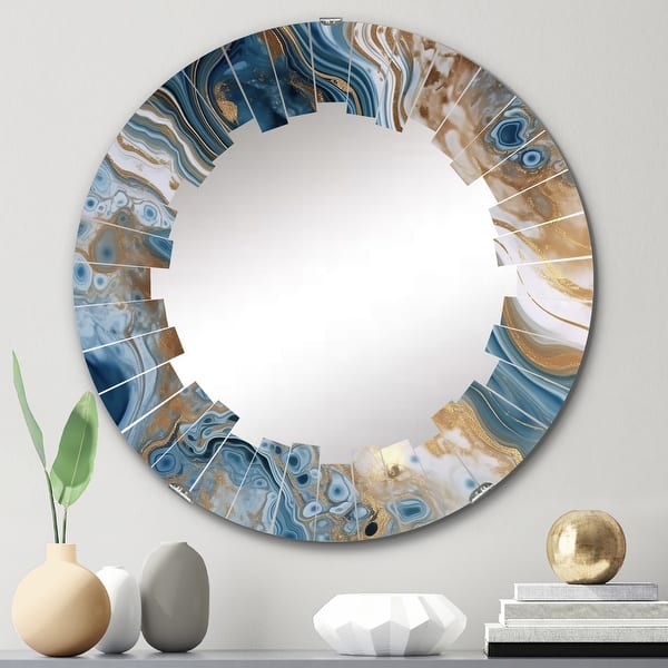 Designart "Blue and White Marble Dreams" Abstract Modern Wall Mirror ...