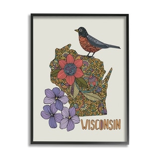 Stupell Intricate Wisconsin Robin State Flower Pattern Design Framed ...