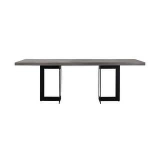 87 Inch Modern Concrete Rectangular Dining Table, Metal Base, Brushed ...