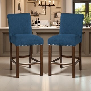 38.5"H Counter-Height Upholstered Solid Wood Counter Stools Set of 2 ...