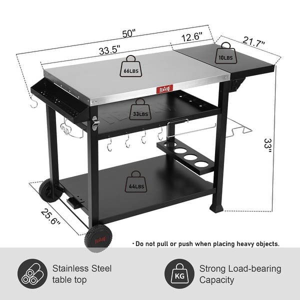 FEASTO 3-Shelf Indoor Outdoor Movable Food Prep Cart Station with ...