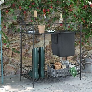 Portable Garden Potting Bench Table with Cover, 5 Hanging Hooks ...
