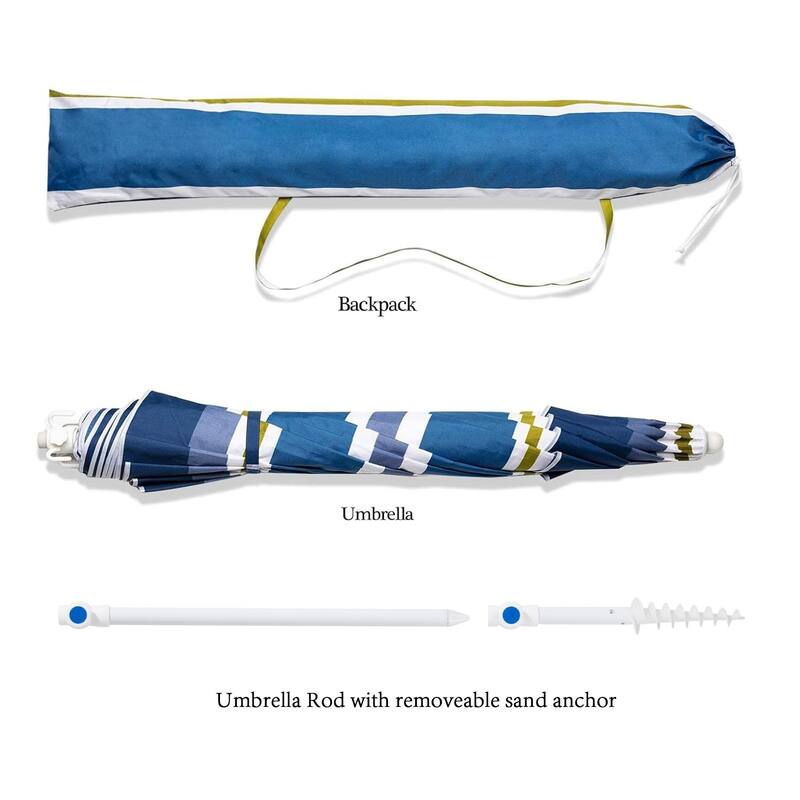 6 5ft Beach Umbrella With Removable Sand Anchor Uv 50 Outdoor