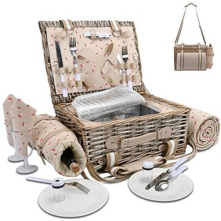 31Pcs Picnic Basket Set for 4 with Insulated Liner and Waterproof ...