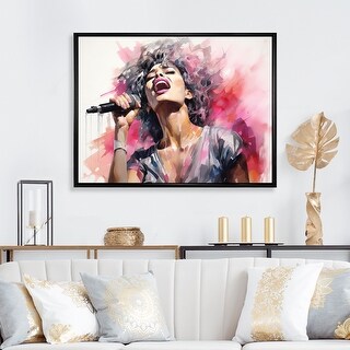 Designart "Pink Black Music Vocal Expression I" Music Framed Wall Art ...