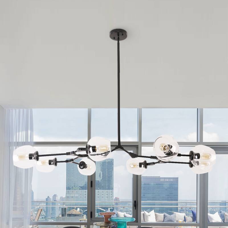 Wide Abstract Chandelier with Clean Glass Shades Black Matte Finish, 3 ...