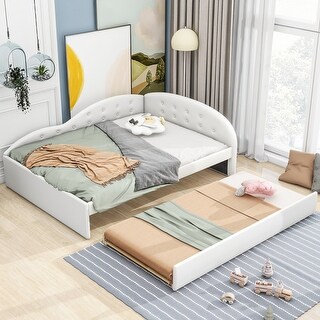 Full Size PU Upholstered Tufted Daybed with Trundle and Cloud Shaped ...