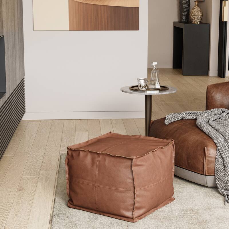 CO-Z 18'' Boho Genuine Leather Pouf Square - Overstock - 40331087