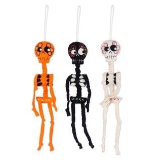 Novica Handmade Skeleton Dance Wool Felt Decorations (Set Of 3) - Bed ...
