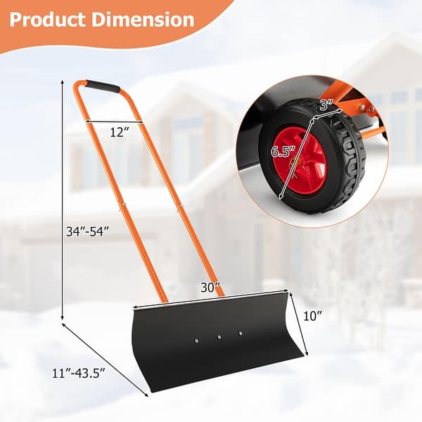 Costway 30" Snow Shovel Heavy-Duty Metal Adjustable Height Wheeled ...