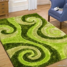 Allstar Green Shaggy Area Rug with 3D Lime Green Spiral Design ...