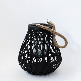 Pear Shaped Black Woven Frame With Jute Rope Handle And Glass Candle ...