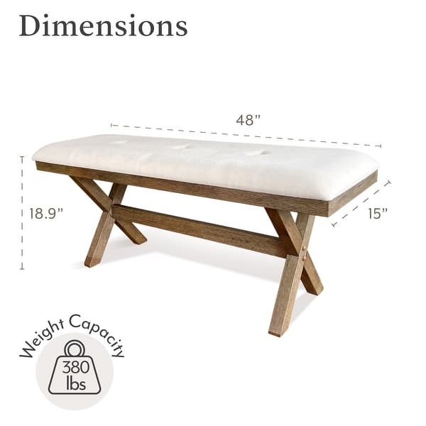 Alex Cream Upholstered Entryway Accent Bench with Wood Base - Bed Bath ...