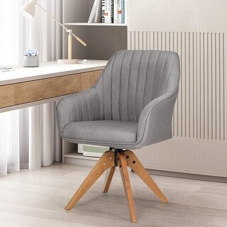 Swivel Home Office Chair, No Wheels, Wood Legs, Felt Foot Pads, Fabric ...