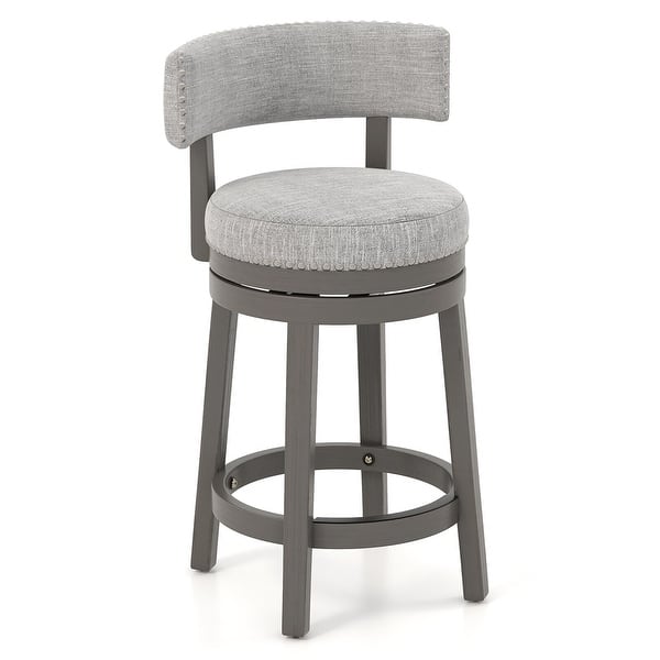 Gymax Upholstered Swivel Bar Stool Wooden Counter Height Kitchen Chair ...