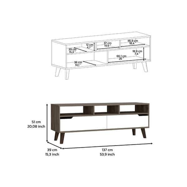 Kobe Tv Stand For Tvs Up To 52" With 3 Shelves And 2 Hinged Drawers ...