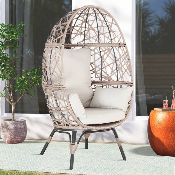 Patio Rattan Egg Chair with Cushion and Pillow - Bed Bath & Beyond ...