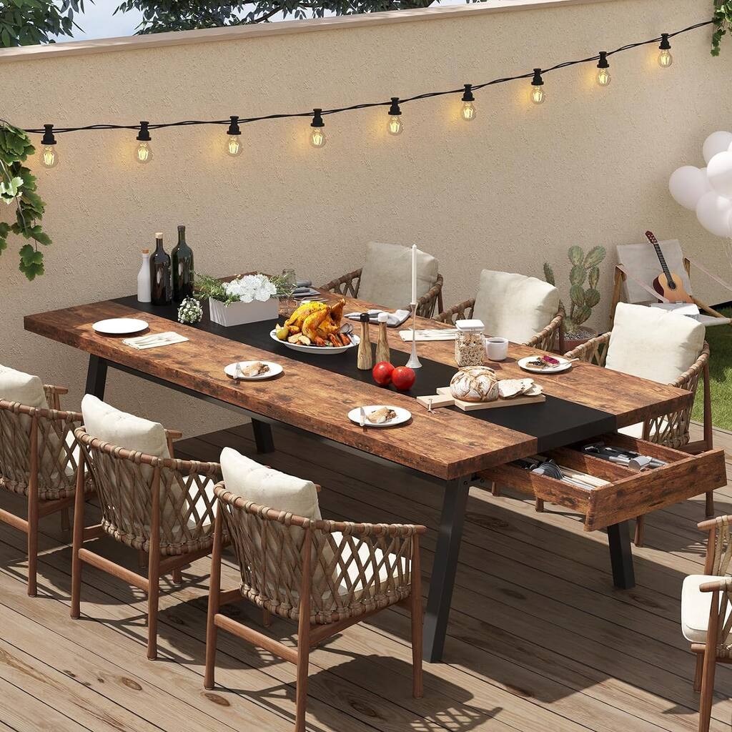 Dining Table 6-8 People Industrial Style Kitchen Table 2 Drawers ...