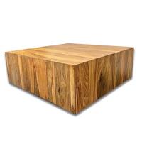40 Inch Square Coffee Table with Hand Crafted Natural Acacia Wood, Iron ...