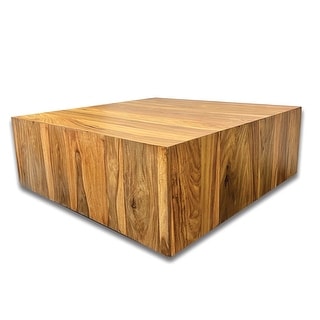 40 Inch Square Coffee Table with Hand Crafted Natural Acacia Wood, Iron ...