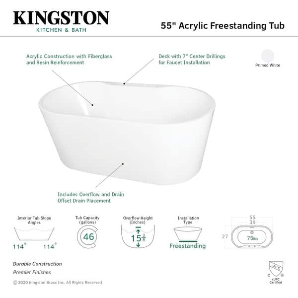 Kingston Brass Modern 55-Inch Acrylic Freestanding Tub with Deck for ...