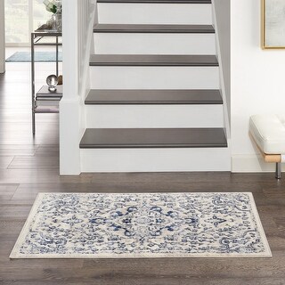 Nourison Cyrus Vintage Persian Medallion Ivory Navy Blue Area Rug - On ...