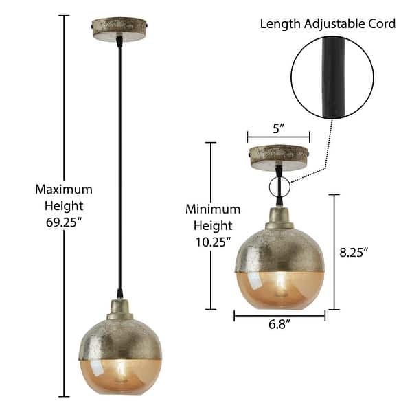 Arla River of Goods Silver and Amber Globe-Shaped Retro Pendant Lamp ...