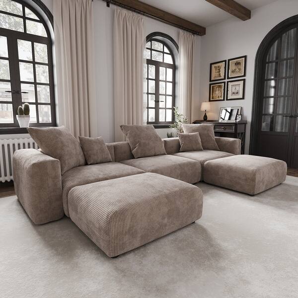 141''Modular Sectional Sofa, Corduroy 5 Seater Upholstered Sofa Couch ...