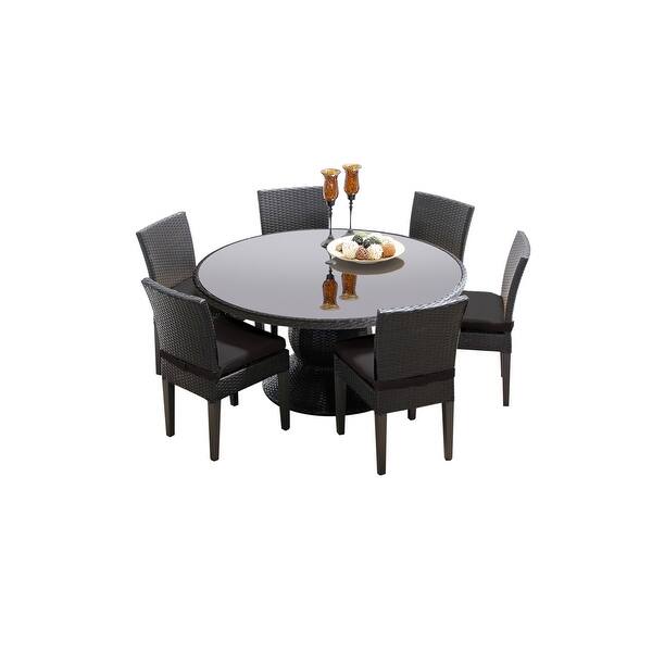 Belle 60 Inch Outdoor Patio Dining Table with 6 Armless Chairs - Bed ...