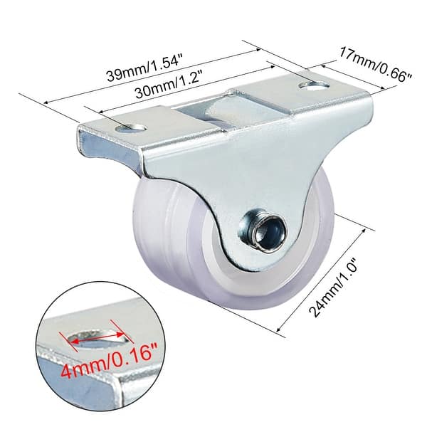 Rigid Non-Swivel Casters Wheels 1 Inch PVC Wheel Plate Mounted w Screws ...
