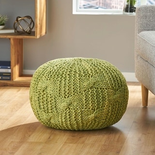 Handcrafted Round Cable Knit Pouf, Versatile Compact Seating and ...