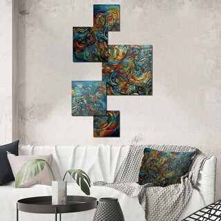 Designart "Abstracted Vibrant Expressions III" Modern Geometric Metal ...