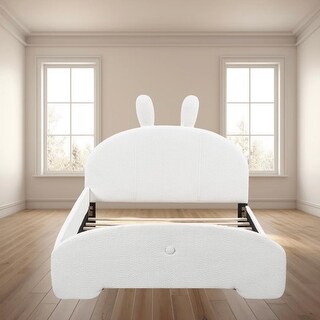 Cute Full Size Platform Bed with Cartoon Ears Shaped Headboard, Low ...