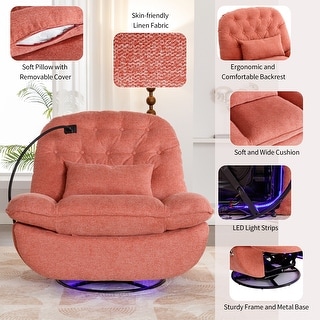 Red Single Sofa Chair with Atmosphere Lamp Power Swivel Recliner - Bed Bath & Beyond - 41041476