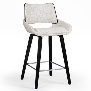 Bea White Two-Toned Linen Fabric Counter Stool with Black Wood Legs ...