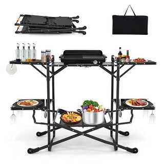 Gymax Camping Kitchen Table Folding Portable Outdoor Cook Station w/ 4 ...