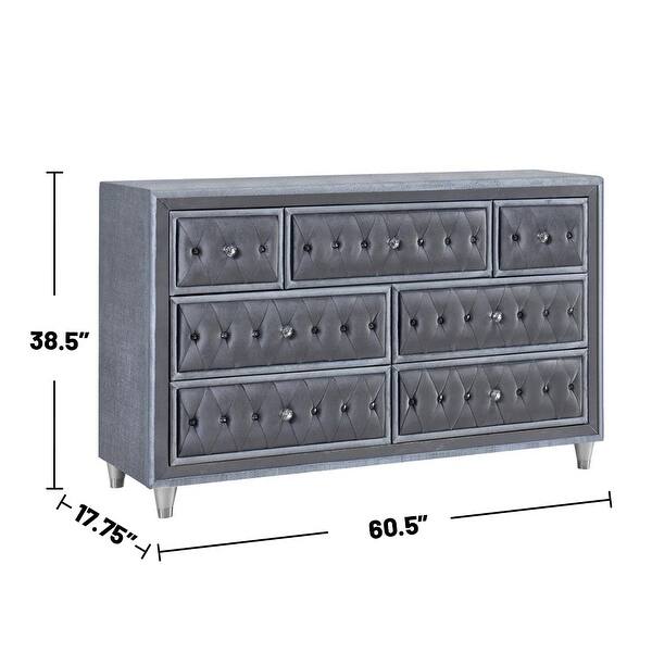 7 Drawers Upholstered Dresser with Button Tufted Details in Grey - Bed ...