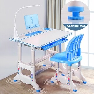 Height Adjustable Study Desk And Chair Set With Tilted Desktop And ...