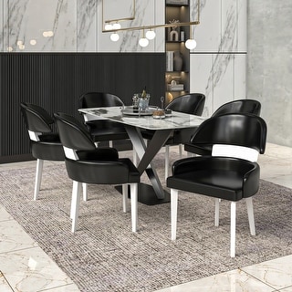 Ethos Leather Dining Chair with Rubberwood Legs Curved Back Accent Chair for Kitchen and Dining ...