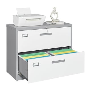 Lateral File Cabinet with Lock, 2 Drawer Metal Filing Cabinet, Locking ...