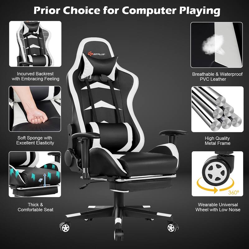Goplus Massage Gaming Chair Reclining Swivel Racing Office Chair with ...