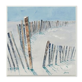 Stupell Beach Fence Ocean Landscape Blue Brown Painting,12x12, Wood ...