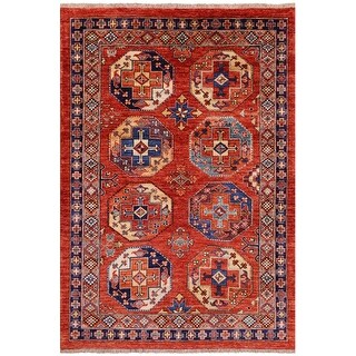 Golden Nile Red Turkmen Ersari Hand Knotted Wool Rug - 4' 0" X 5' 9 ...