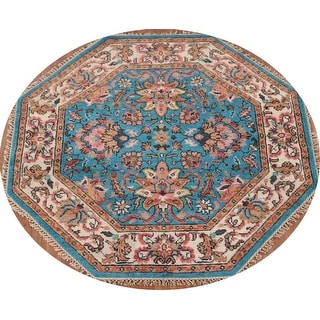 Blue Heriz-Serapi Oriental Octagon Area Rug Handmade Wool Carpet - 6'1 ...