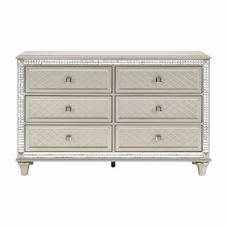 Luxury Champagne Finish Dresser of 6 Drawers 1pc Glamorous Crystal ...