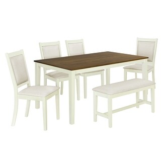 Rubberwood Dining Table Set with 4 Padded Dining Chairs & Bench, Brown ...