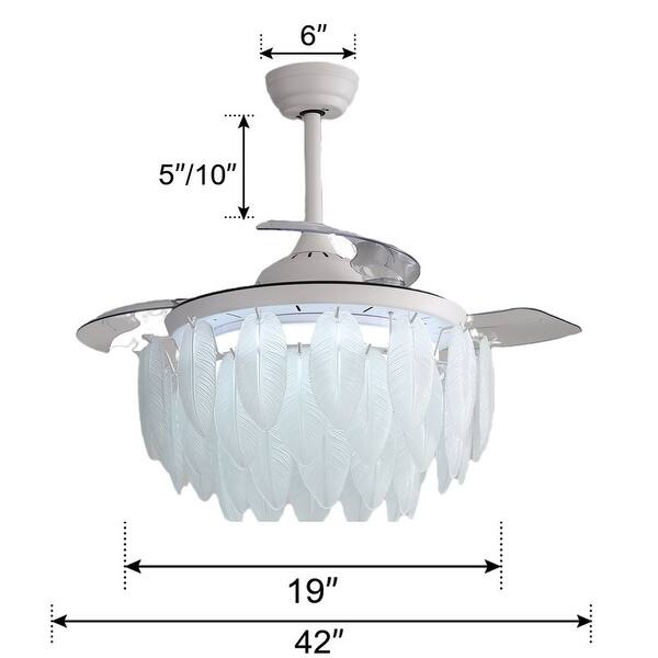 42" Ceiling Fan Light with Retractable Blades ,3 CCT LED,3 ABS Blades ...