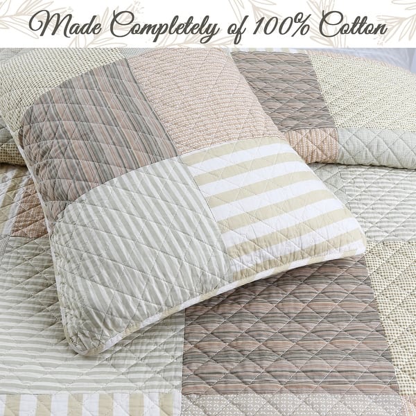 Cozy Line Stripe Checker Patchwork Cotton Reversible 3 Piece Quilt ...