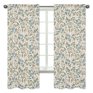 Vintage Floral Blue Yellow 84in. Window Treatment Curtain Panel Set of ...