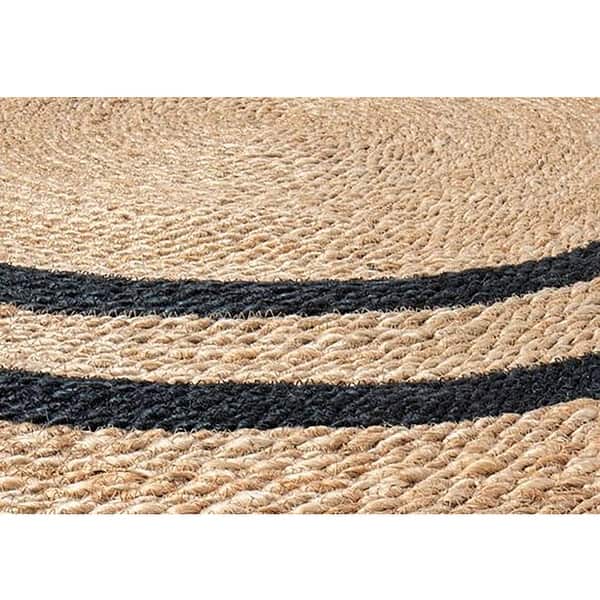 5x5 Feet Jute Beige Black Braided Striped Round Area Rug - 5' x 5' Feet ...